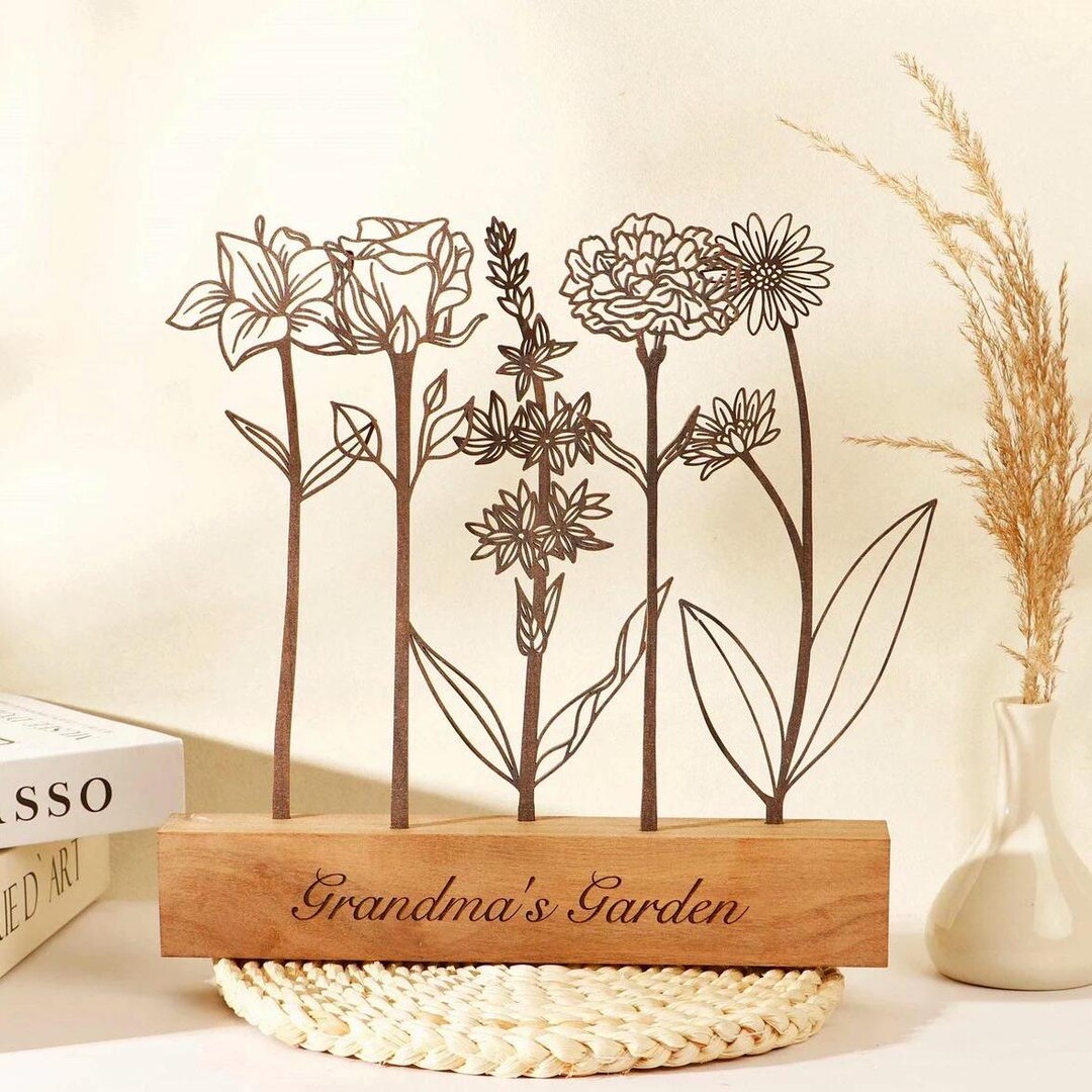 Custom Wood Birth Flower Garden, Personalized Grandma Garden ...