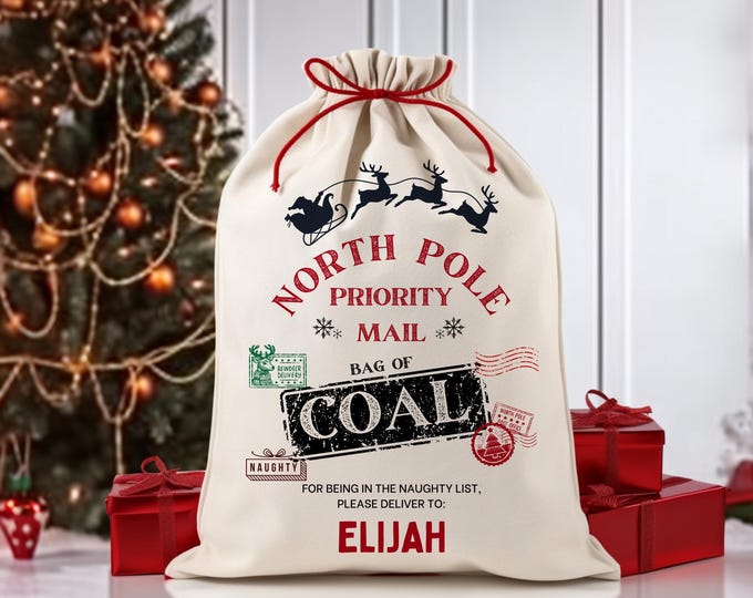Christmas Bag-bag of Coal-christmas Gift Bag-christmas Favor Bag-santa ...