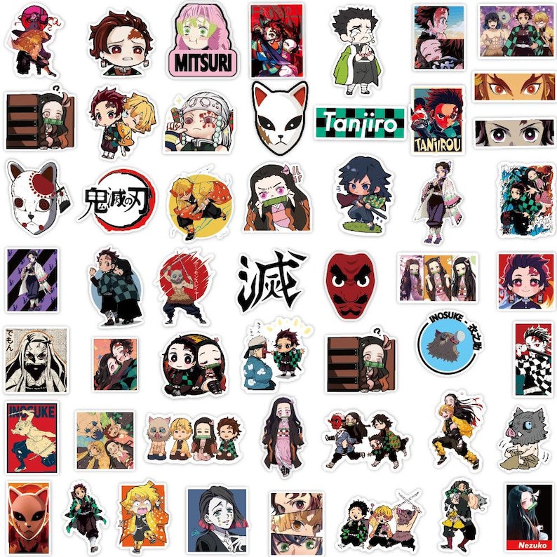 50 Pcs Demon Slayer Anime Series Stickers Luggage Laptop Phone ...