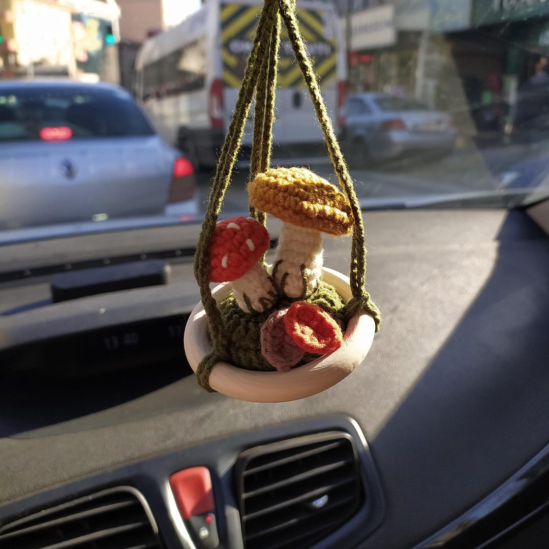 2 in 1 Mushroom Crochet Pattern - Crochet Car Hanger & Rear View Mirror ...