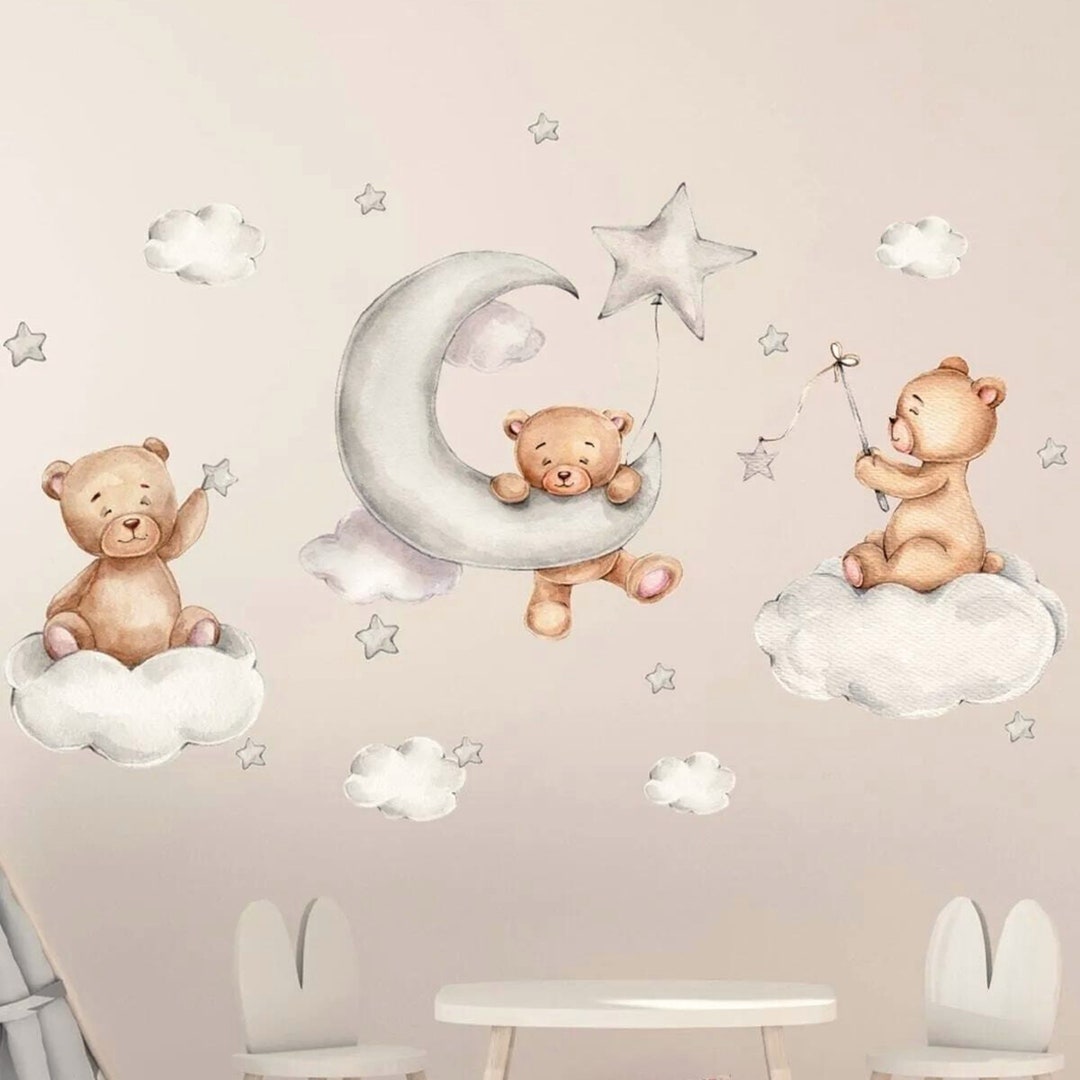 Teddy Bear Wall Decals, Custom Name Option, Bear Painting, Bear Nursery ...