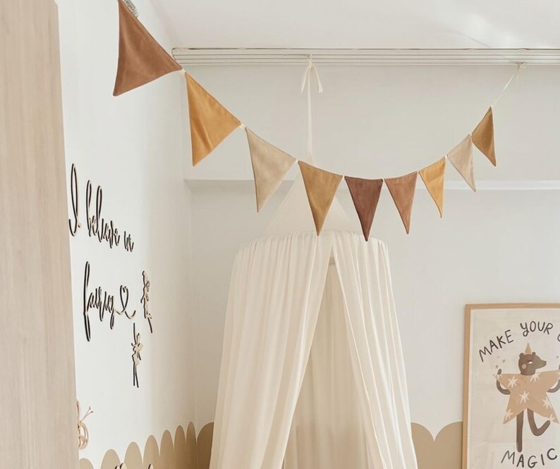 Neutral Fabric Bunting Flags Earthy Tone Room Decor for Kids, Nursery ...