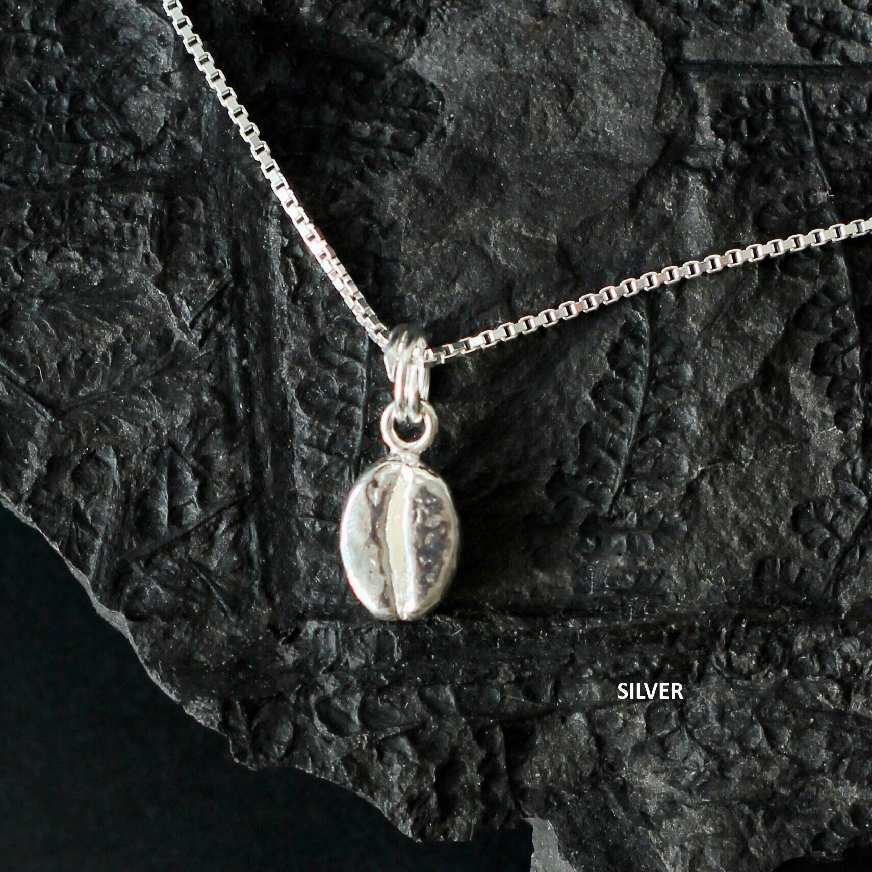 Sterling Silver Coffee Bean Pendant Coffee Necklace Silver Coffee Bean ...