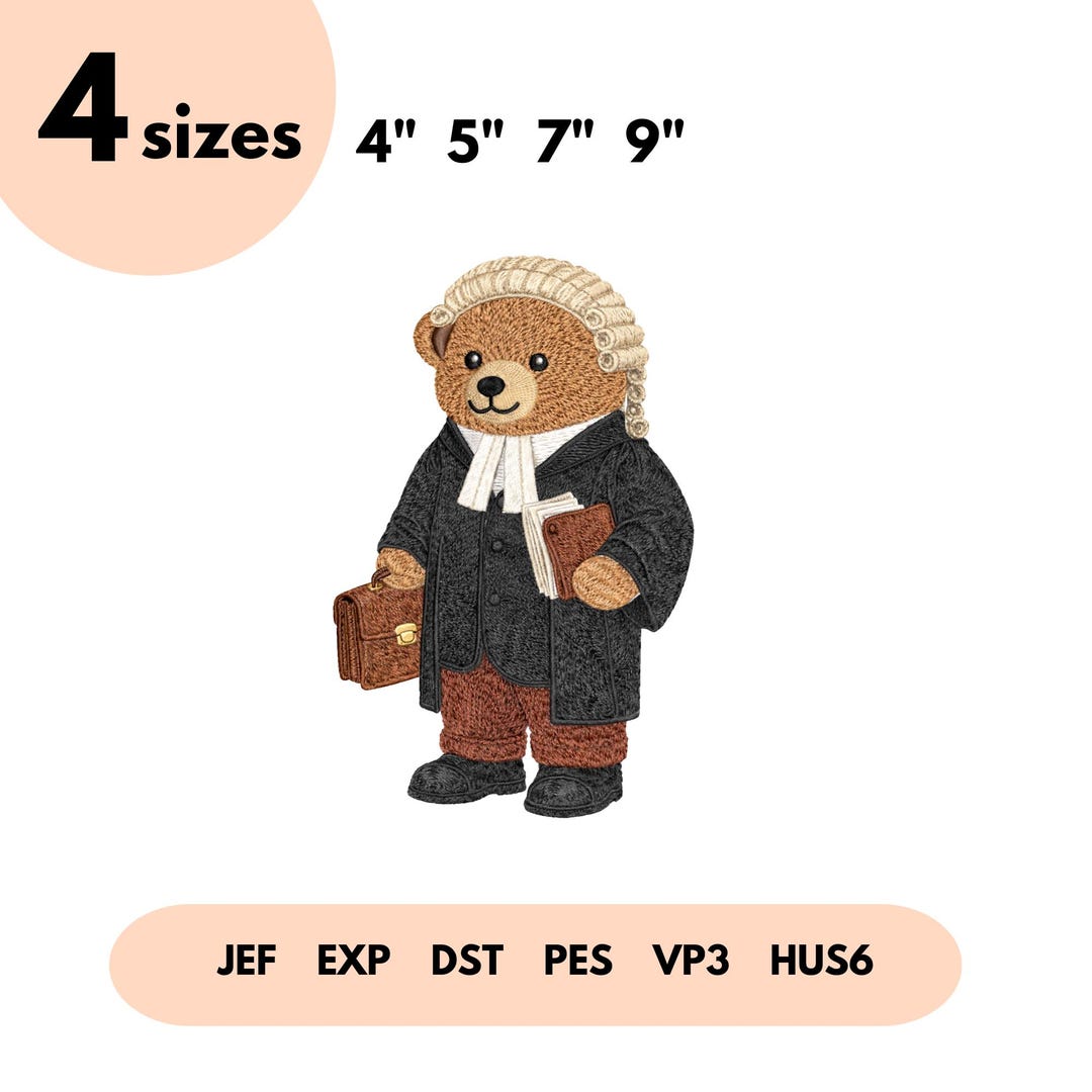 Lawyer Bear Embroidery Design, Law School Graduation Embroidery File ...