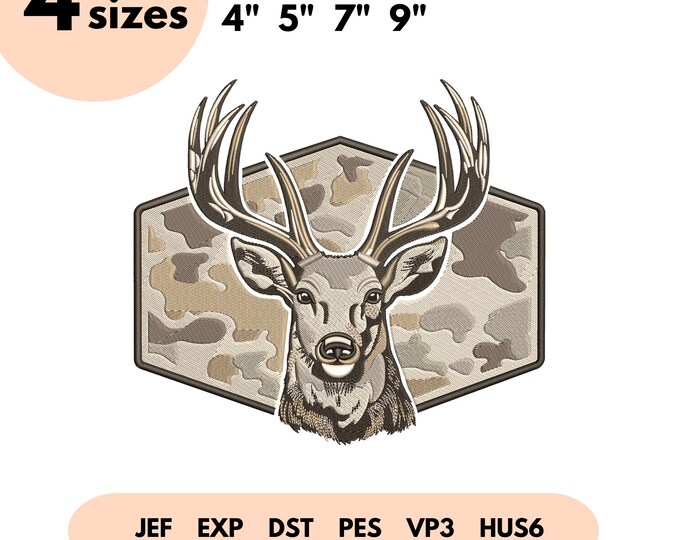 Deer Camo Hunting Embroidery Design, Retro Camo Hunting Embroidery File ...