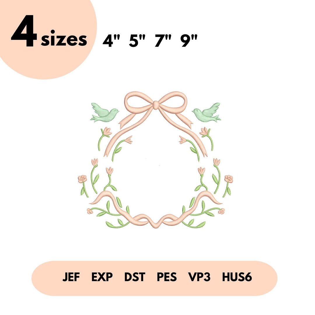 Floral Leaf Bow Frame Embroidery Design, Baby Banner Crest Frame ...