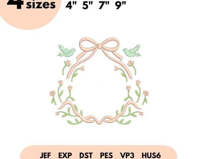 Floral Leaf Bow Frame Embroidery Design, Baby Banner Crest Frame ...