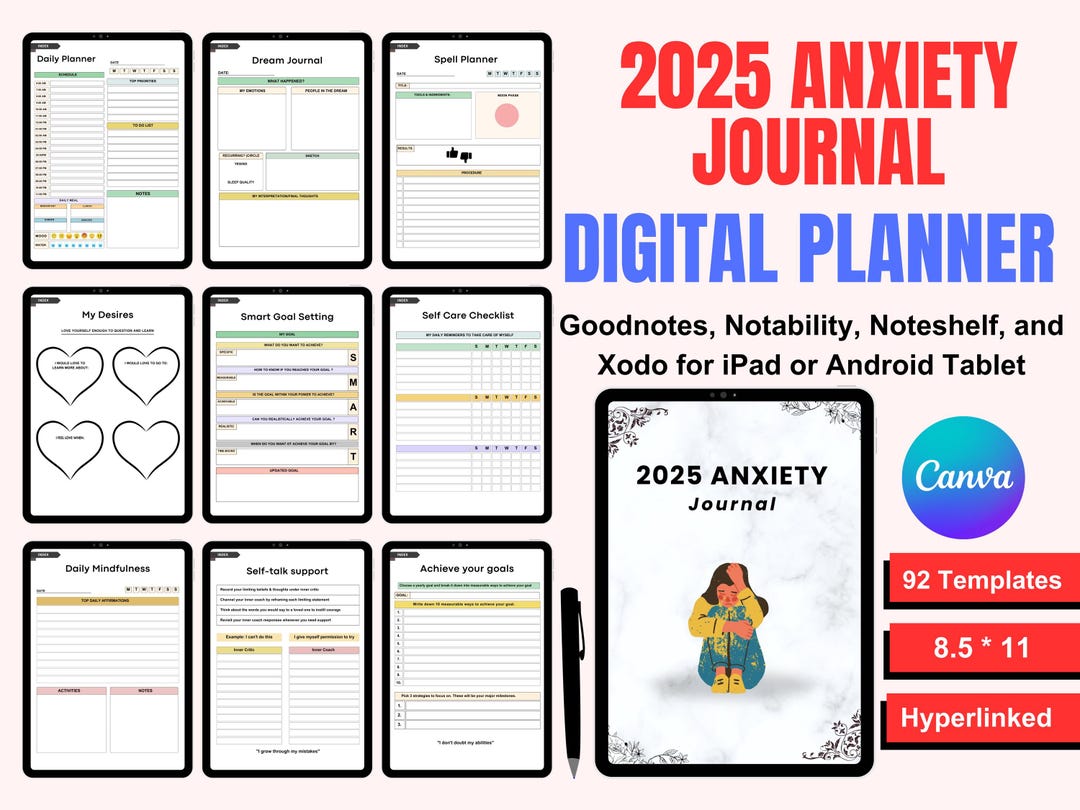 2025 Anxiety Journal | 2025 Mental Health Planner | Digital Mood ...