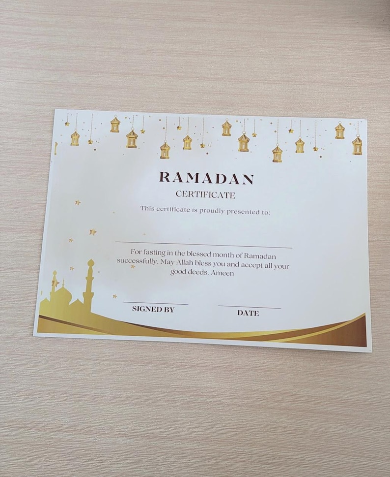 Ramadan Kids Completion Certificate, Achievement Award, Muslim Kids ...