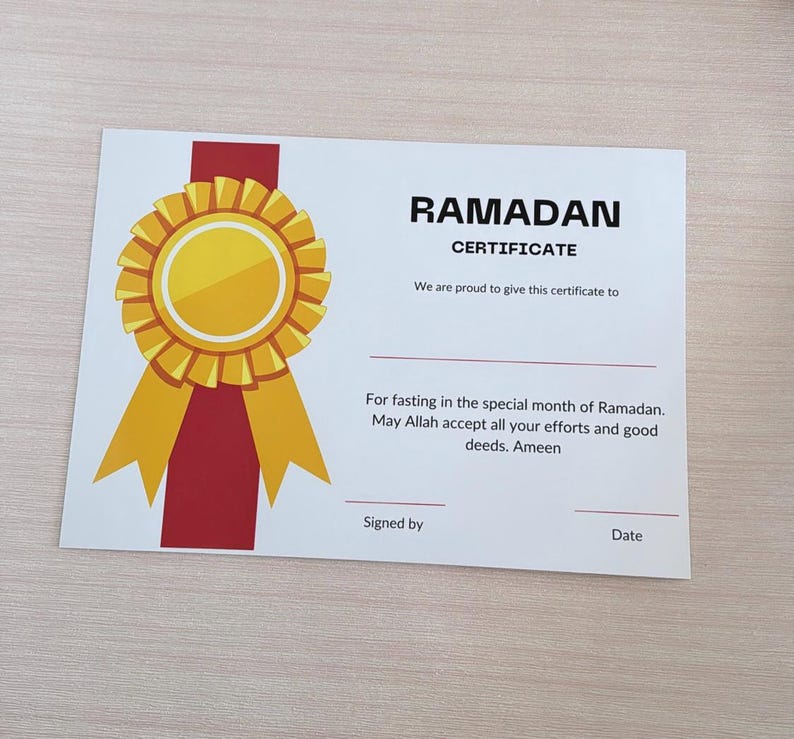 Ramadan Kids Completion Certificate, Achievement Award, Muslim Kids ...
