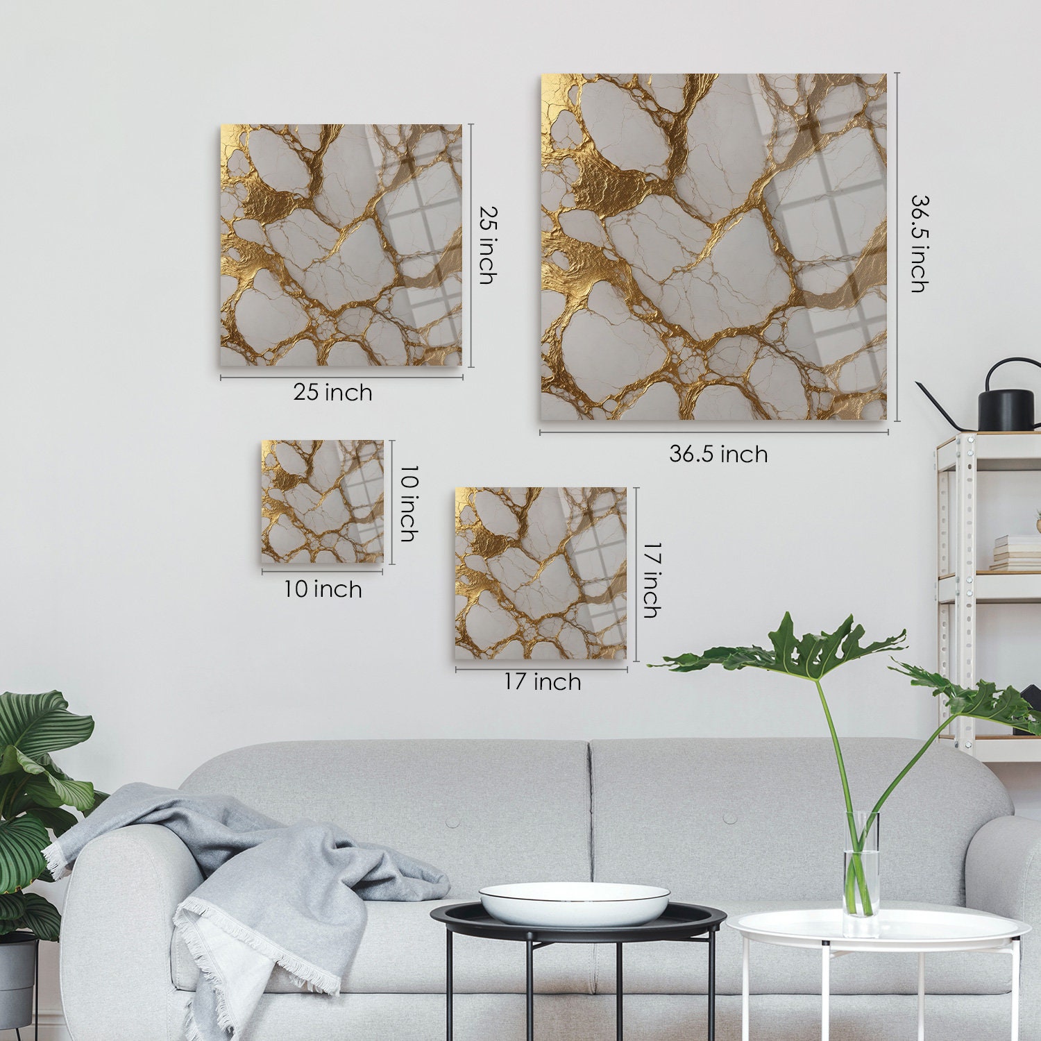 Elegant Gold and White Glass Art for Modern Homes, Chic White & Gold ...