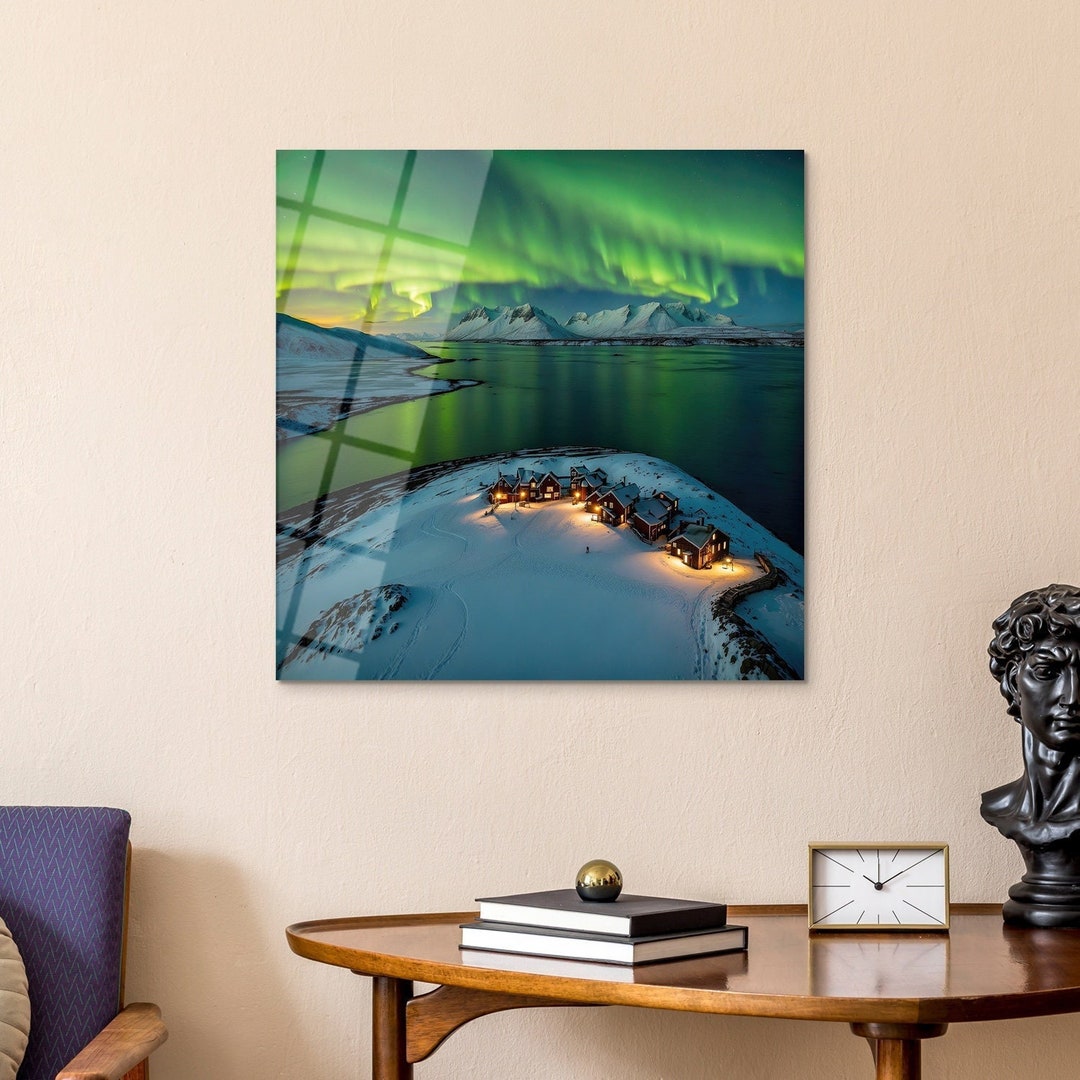 Aurora Tempered Glass Wall Art, Northern Lights Wall Decor, Aurora ...