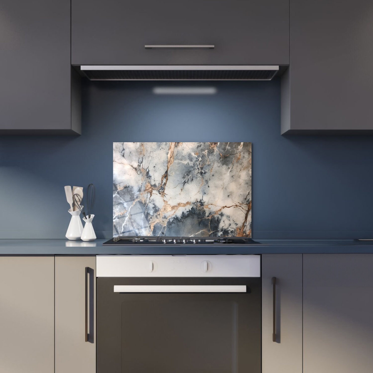 Stormy Elegance Tempered Glass Stove Backsplash, Kitchen Backsplash ...