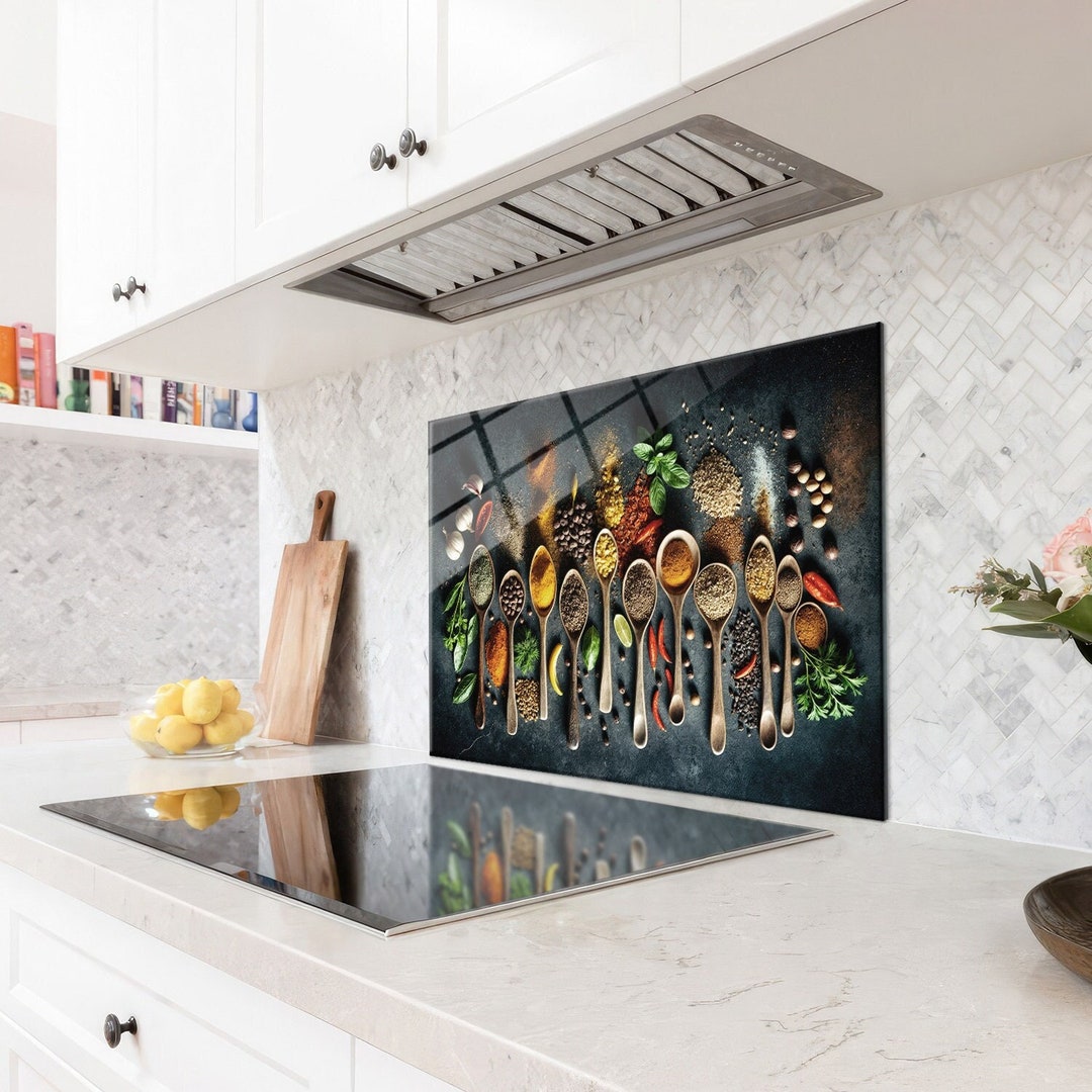 Spice Symphony Stove Backsplash, Kitchen Wall Decor, Tempered Glass ...