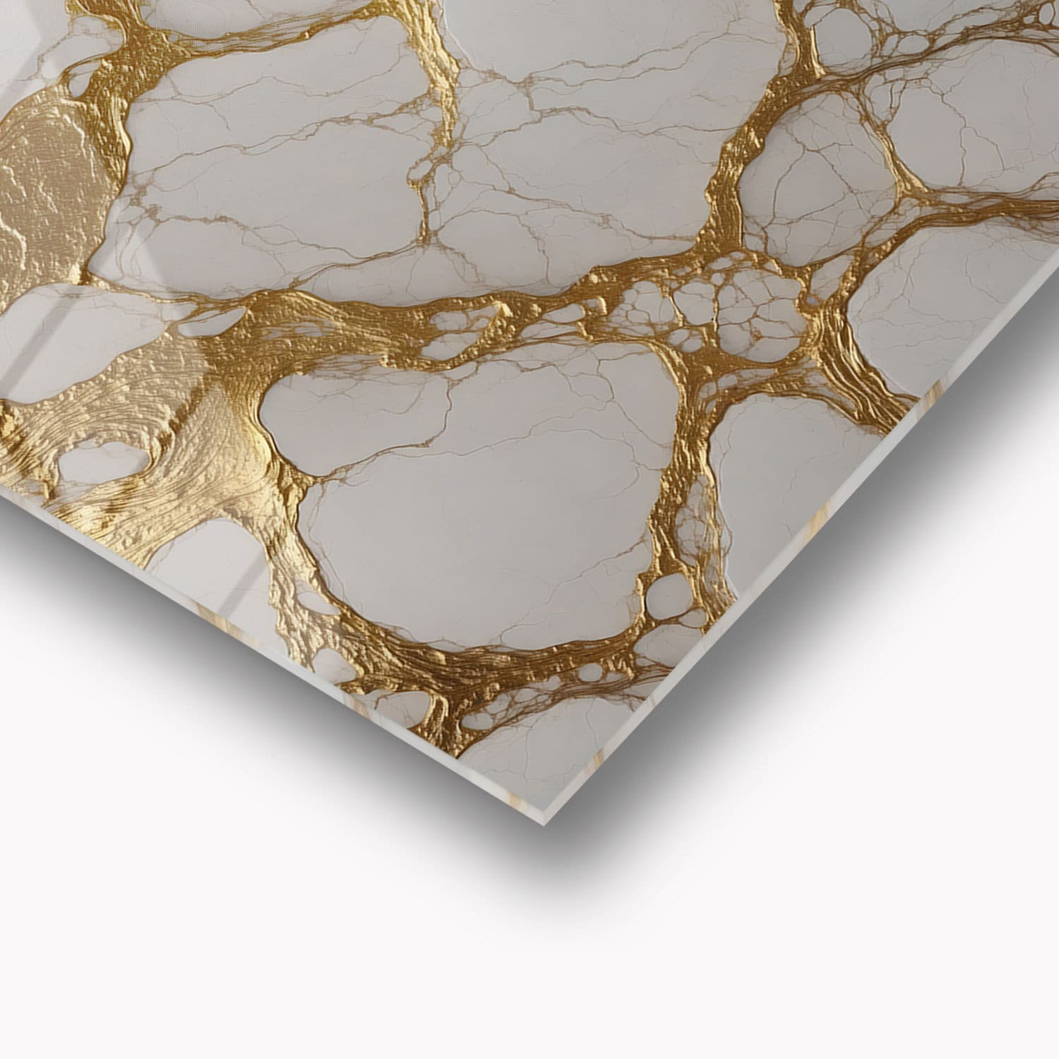 Elegant Gold and White Glass Art for Modern Homes, Chic White & Gold ...