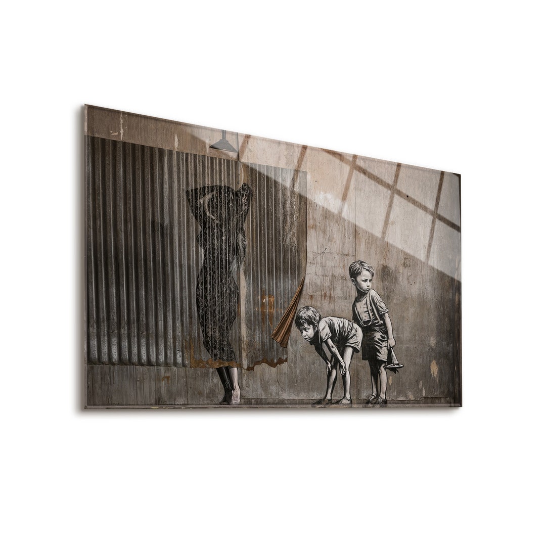 Women and Children Glass Poster, Photo in a Humorous Language, Tempered ...