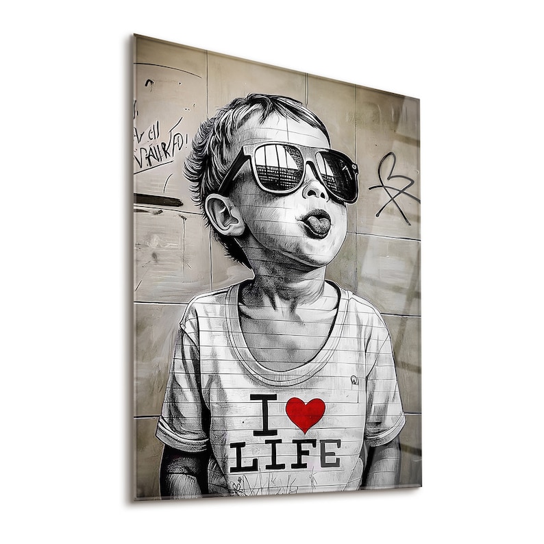 Cute Boy Design Glass Art, I Love Life Motto, Tempered Glass Gift for ...