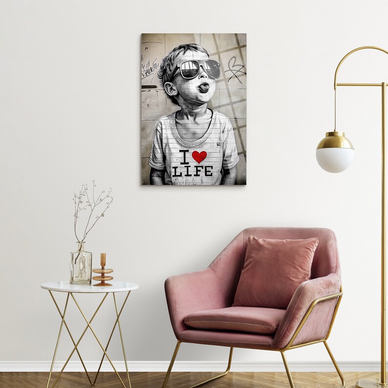 Cute Boy Design Glass Art, I Love Life Motto, Tempered Glass Gift for ...