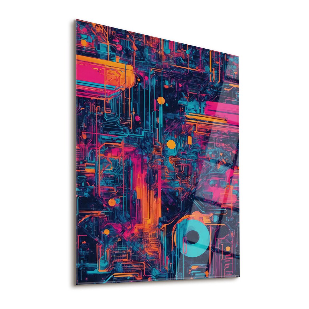 Cyber Call Abstract Design - Tempered Glass Wall Art in Pink Orange ...