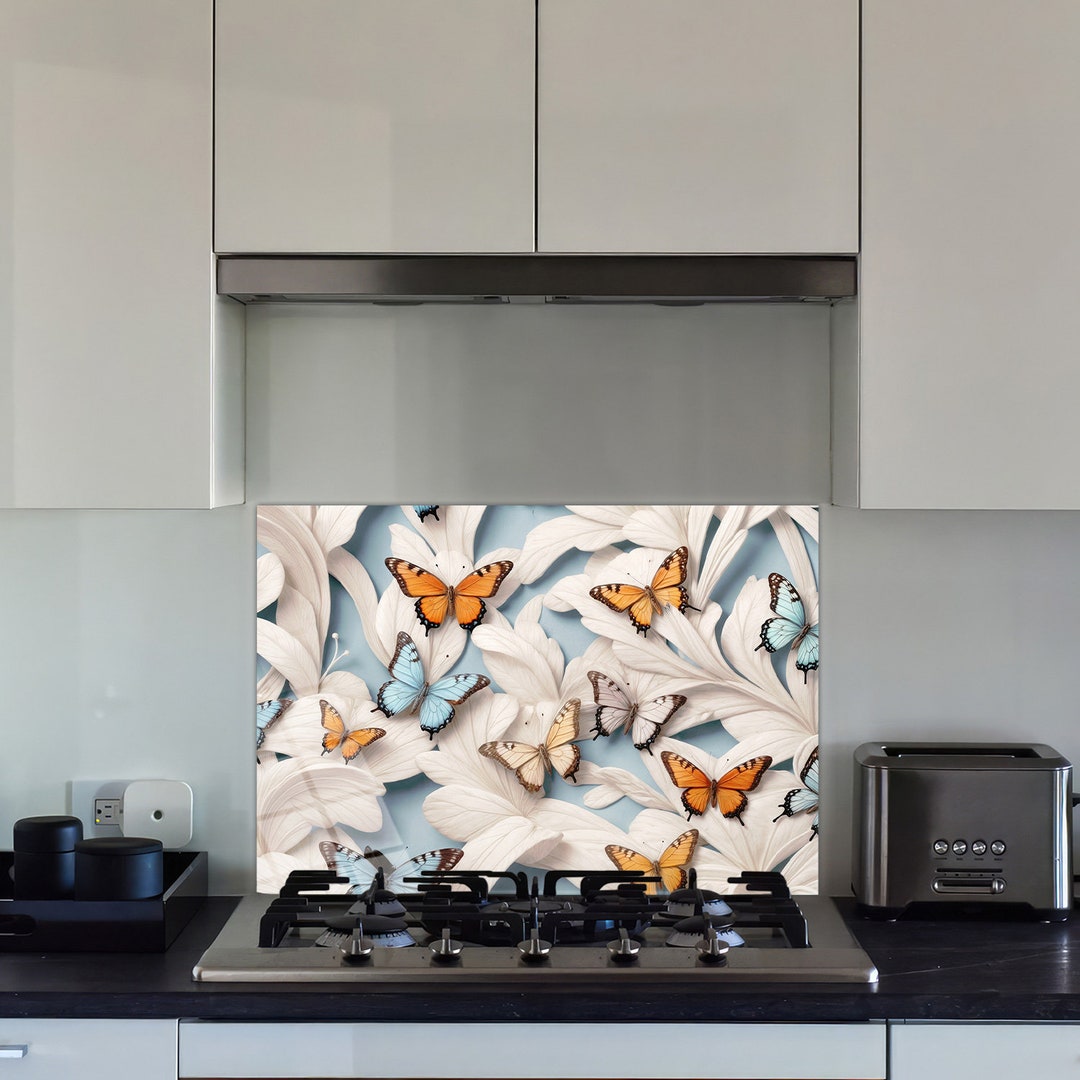 Butterfly Stove Backsplash, Kitchen Wall Decor, Butterflies Heat ...