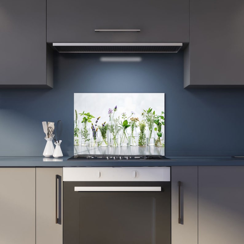 Herbal Array Tempered Glass Stove Backsplash, Floral Kitchen Backsplash ...