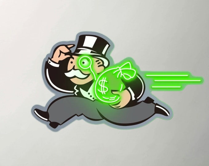 Running Monopoly Man Money Bag Neon Sign, Unique Decor, Aesthetic Room ...