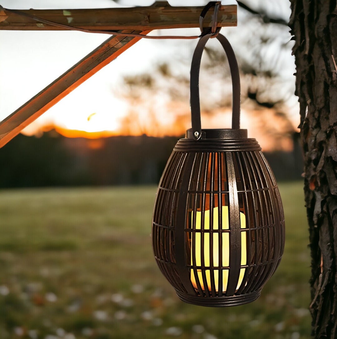 Solar Lantern Outdoor Hanging Lights Rattan Weaving Solar Outdoor ...