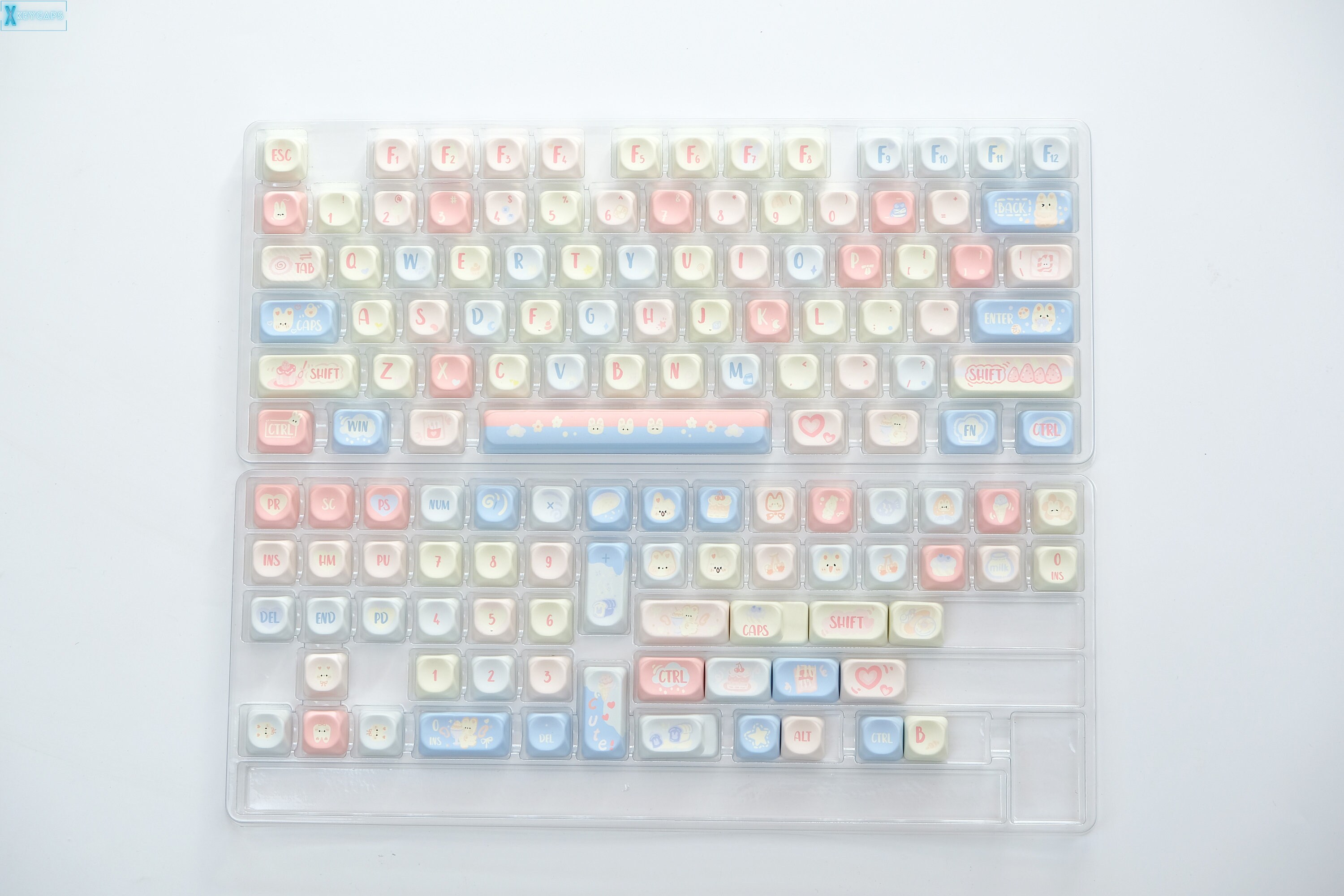 Cute Bunny Pink & Blue PBT Kawaii Keycap Set for Mechanical Keyboard ...
