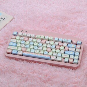 Cute Bunny Pink & Blue PBT Kawaii Keycap Set for Mechanical Keyboard ...