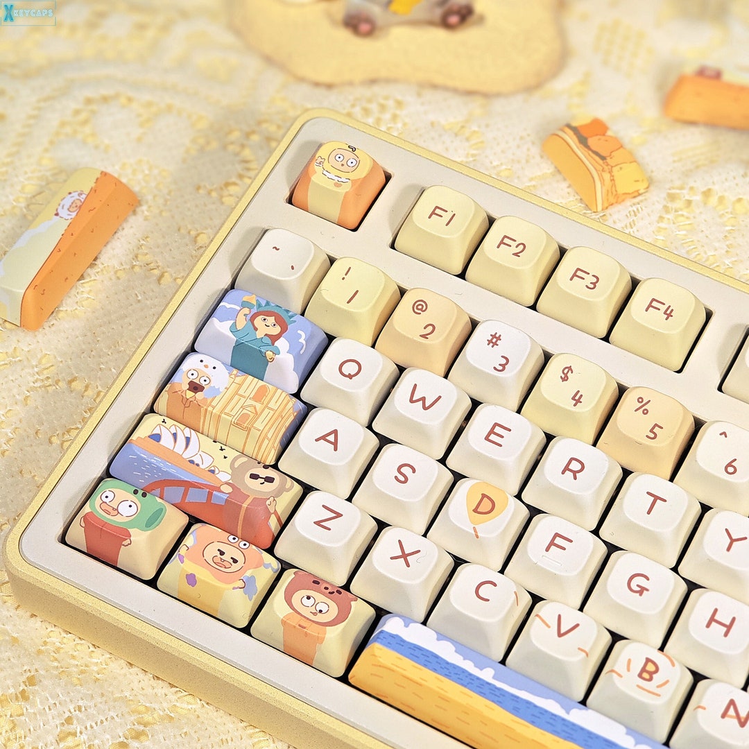 World Tour Cute PBT ISO Cartoon Keycap Set for Mechanical Keyboard, DMA ...