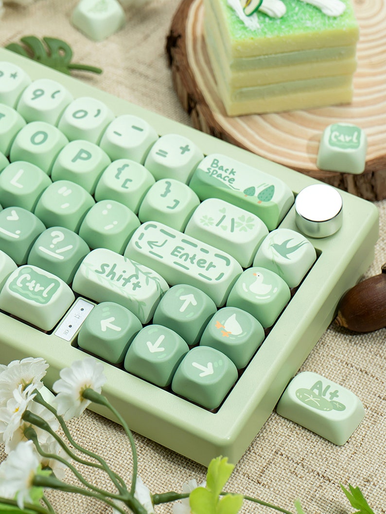 Cute Matcha Green Gradient PBT MOA Keycap Set for Mechanical Keyboard ...