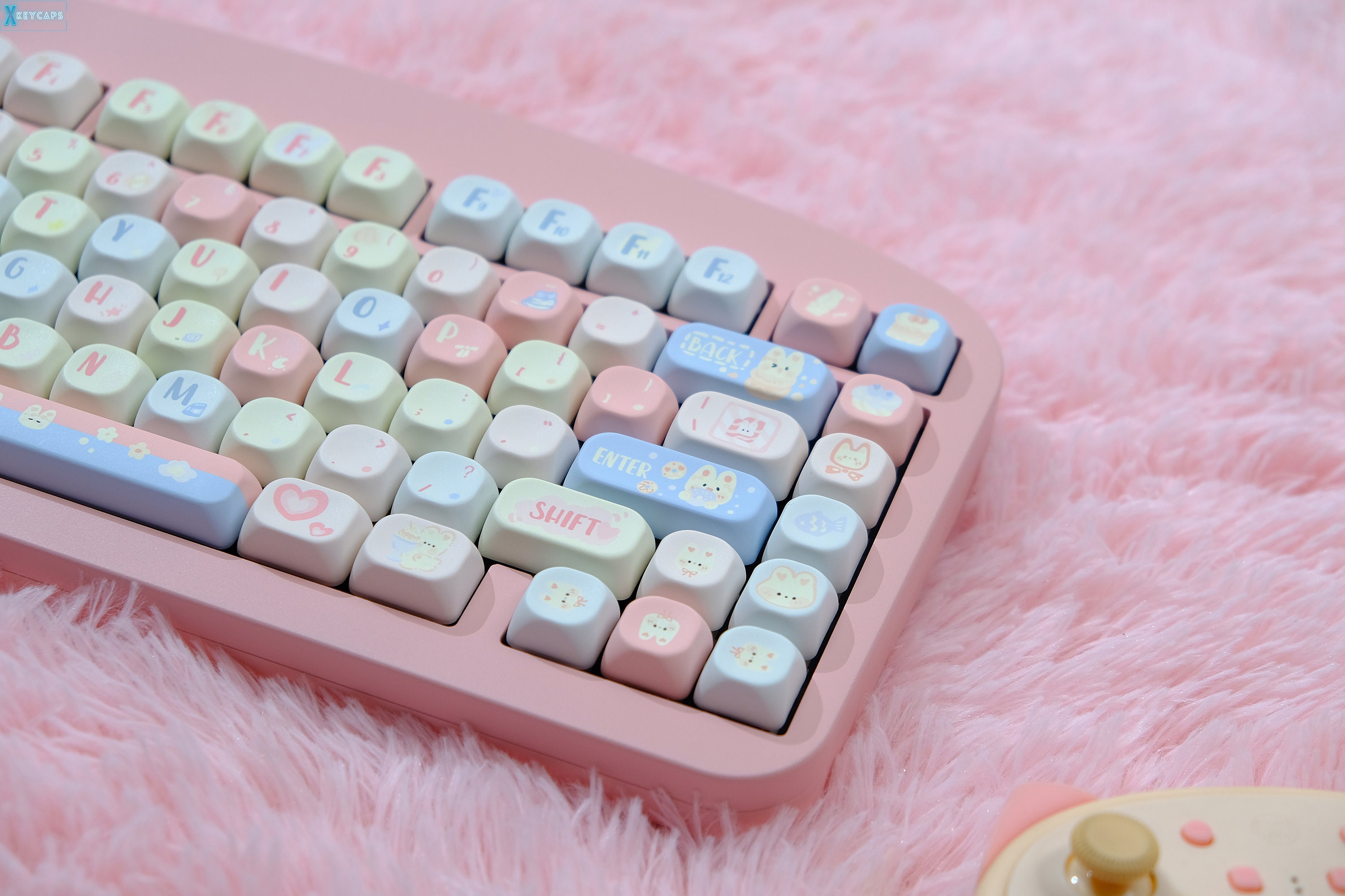Cute Bunny Pink & Blue PBT Kawaii Keycap Set for Mechanical Keyboard ...