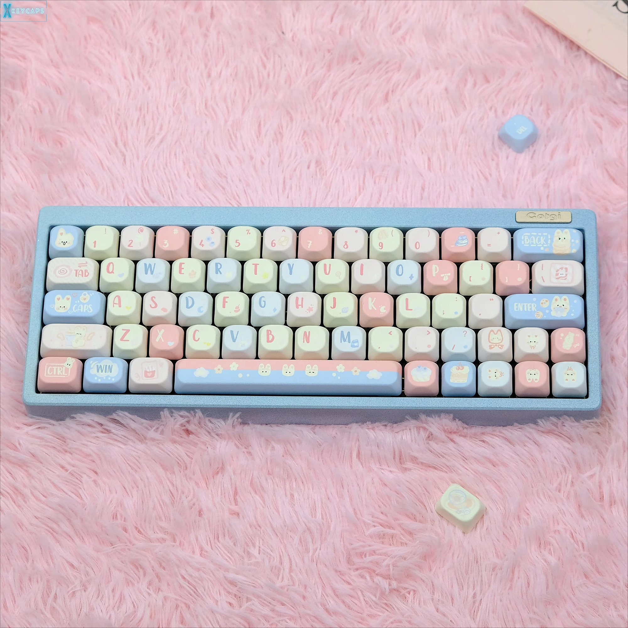 Cute Bunny Pink & Blue PBT Kawaii Keycap Set for Mechanical Keyboard ...