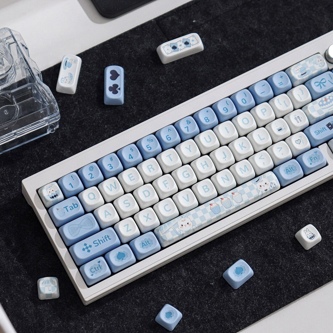 Cute Blue Bunny Theme PBT MOA Keycap Set for Mechanical Keyboard, MOA ...