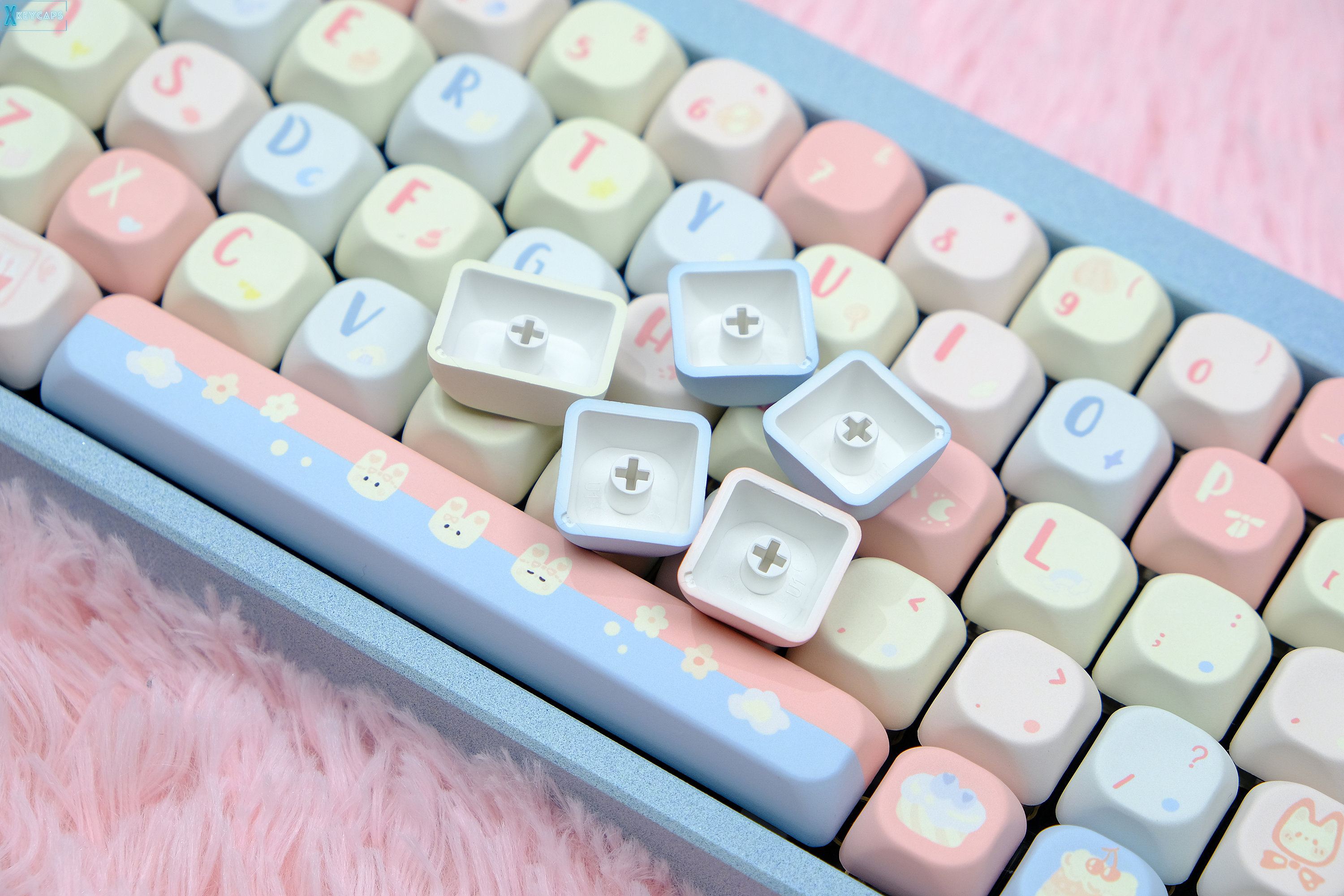 Cute Bunny Pink & Blue PBT Kawaii Keycap Set for Mechanical Keyboard ...