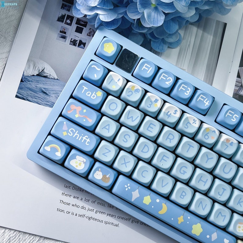 DREAMY BEAR Cute Blue Pbt ISO Keycap Set for Mechanical Keyboard ...