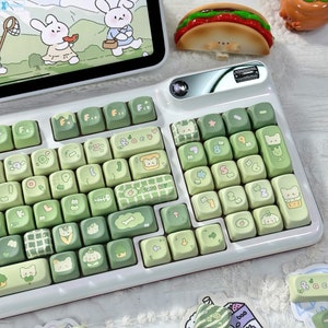 Cat & Dog Cute PBT ISO Matcha Green Keycap Set for Mechanical Keyboard ...