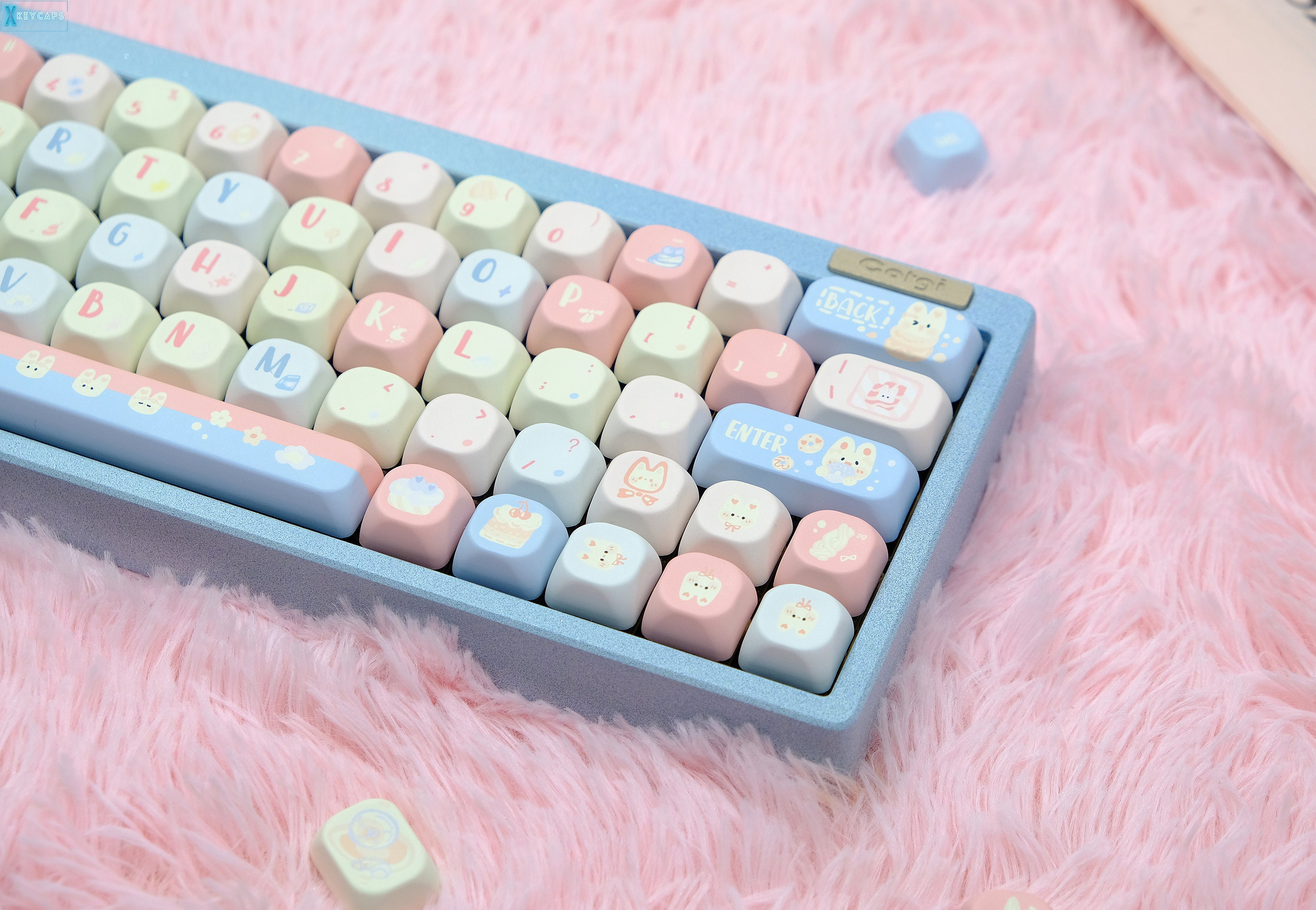 Cute Bunny Pink & Blue PBT Kawaii Keycap Set for Mechanical Keyboard ...