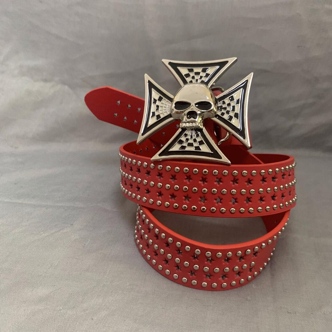 Red Punk Rivet Skull Belt, Trendy Waistband, Y2K Belt,rock Belt Unisex ...