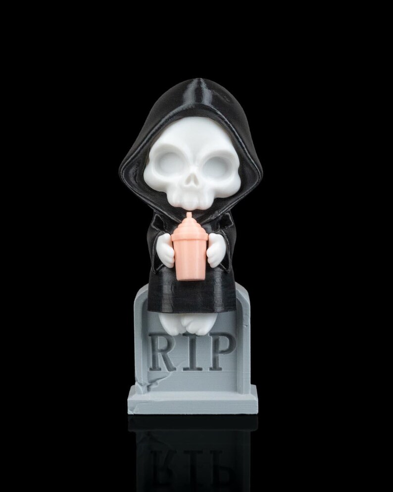 Halloween Grim Reaper Figure, Cute Chibi Skeleton Cup Holding Rabbit ...