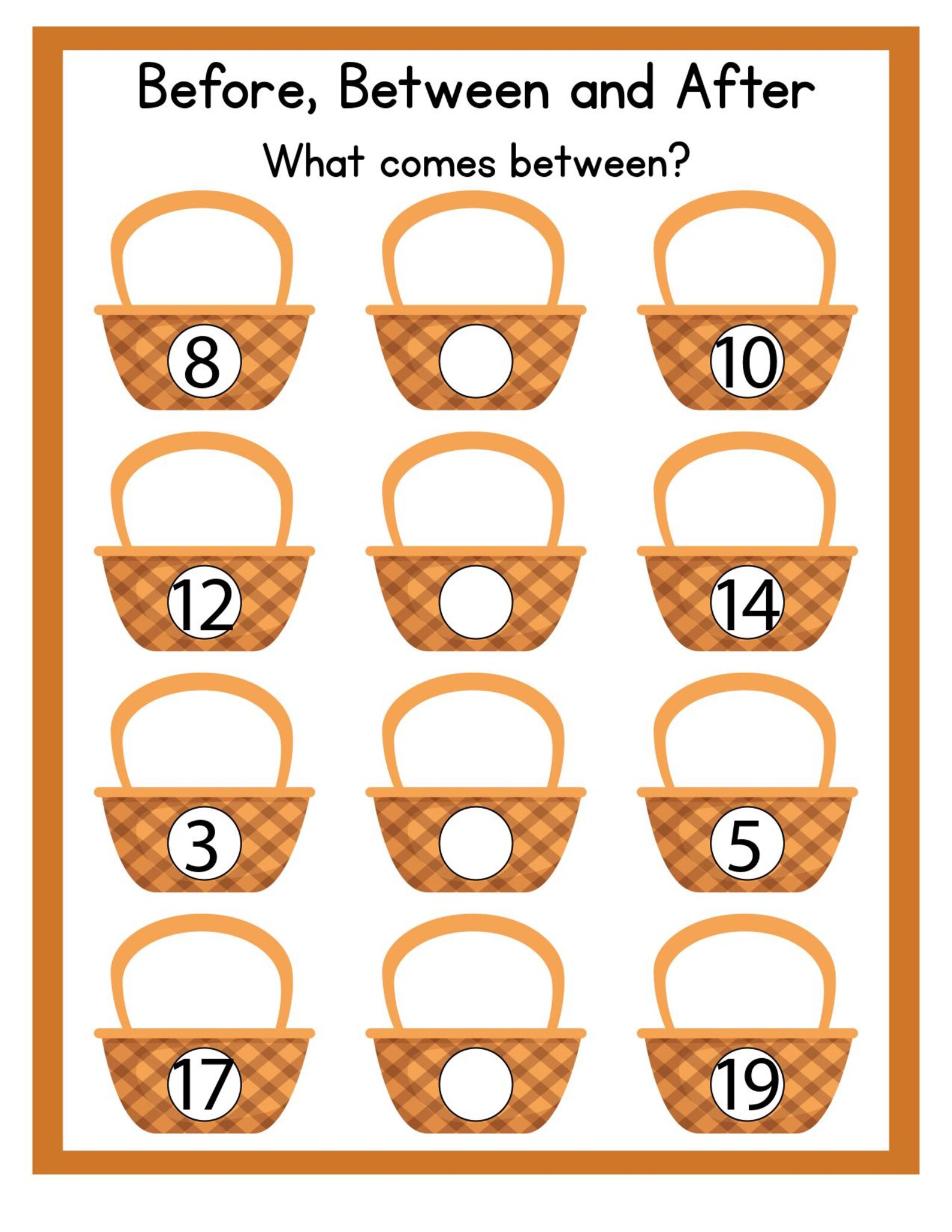 Before, Between and After Numbers Practice | Preschool Math Worksheets ...