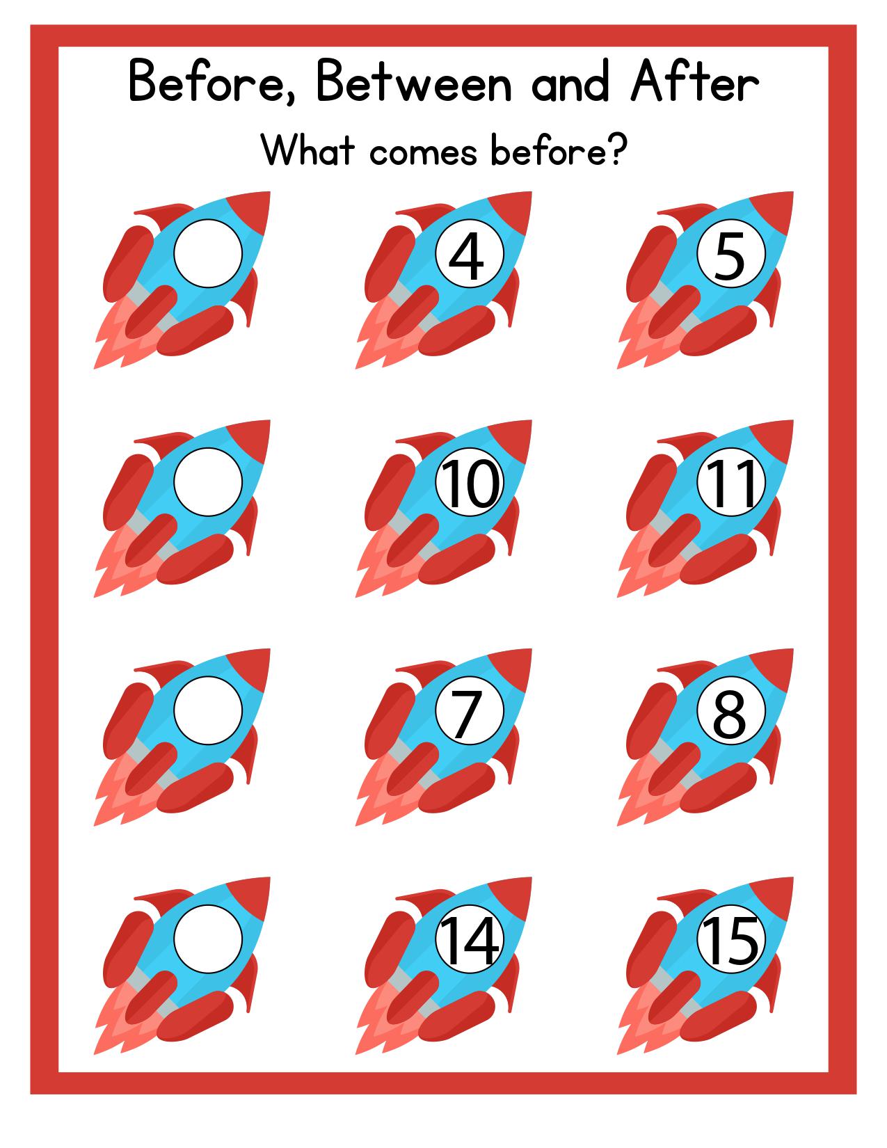 Before, Between and After Numbers Practice | Preschool Math Worksheets ...