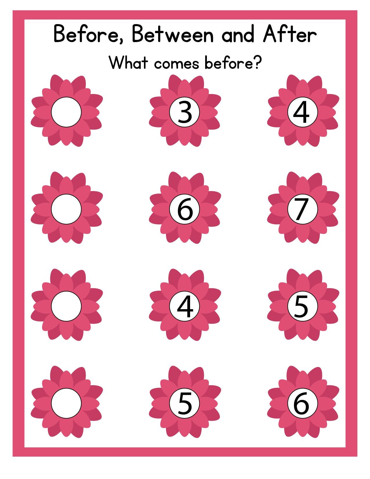 Before, Between and After Numbers Practice | Preschool Math Worksheets ...