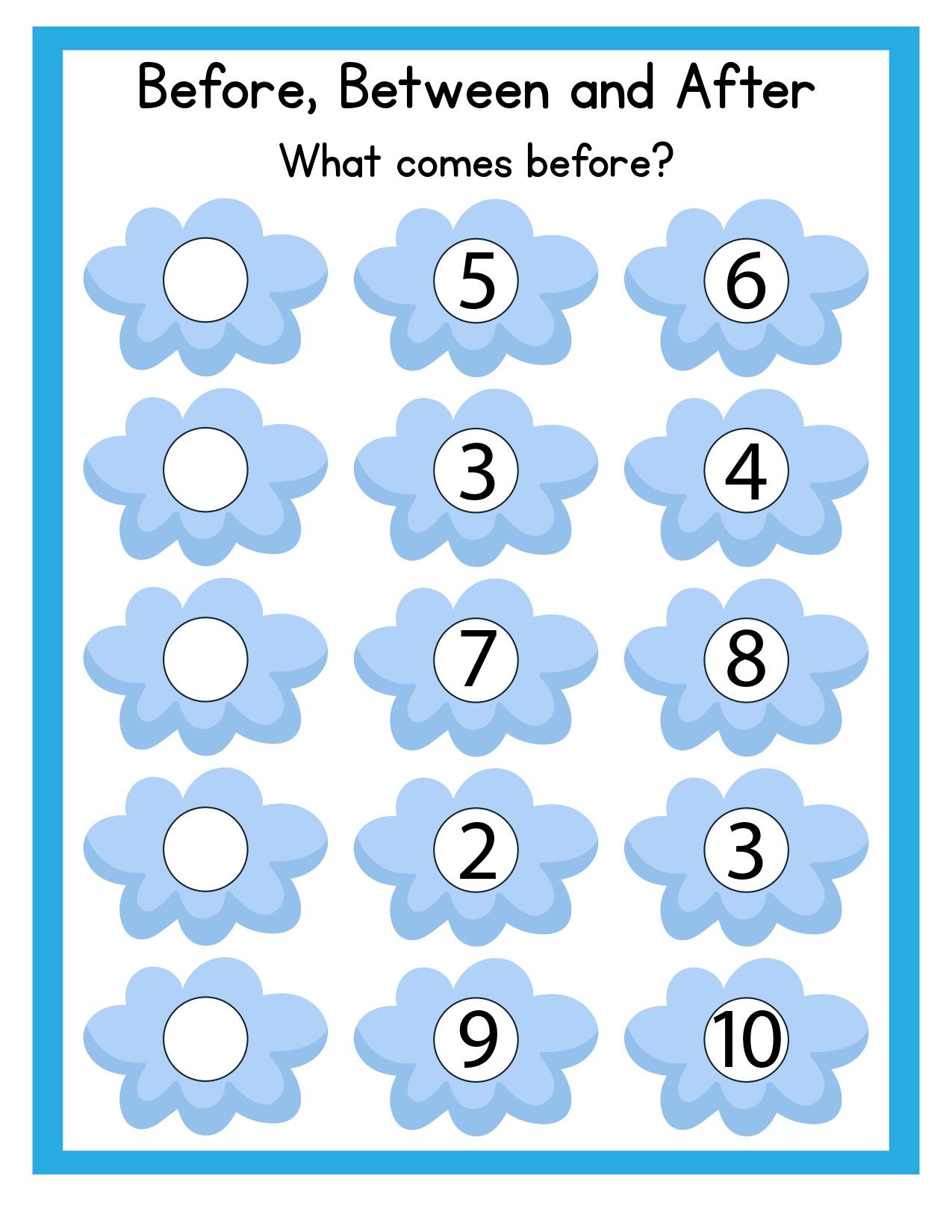 Before, Between and After Numbers Practice | Preschool Math Worksheets ...