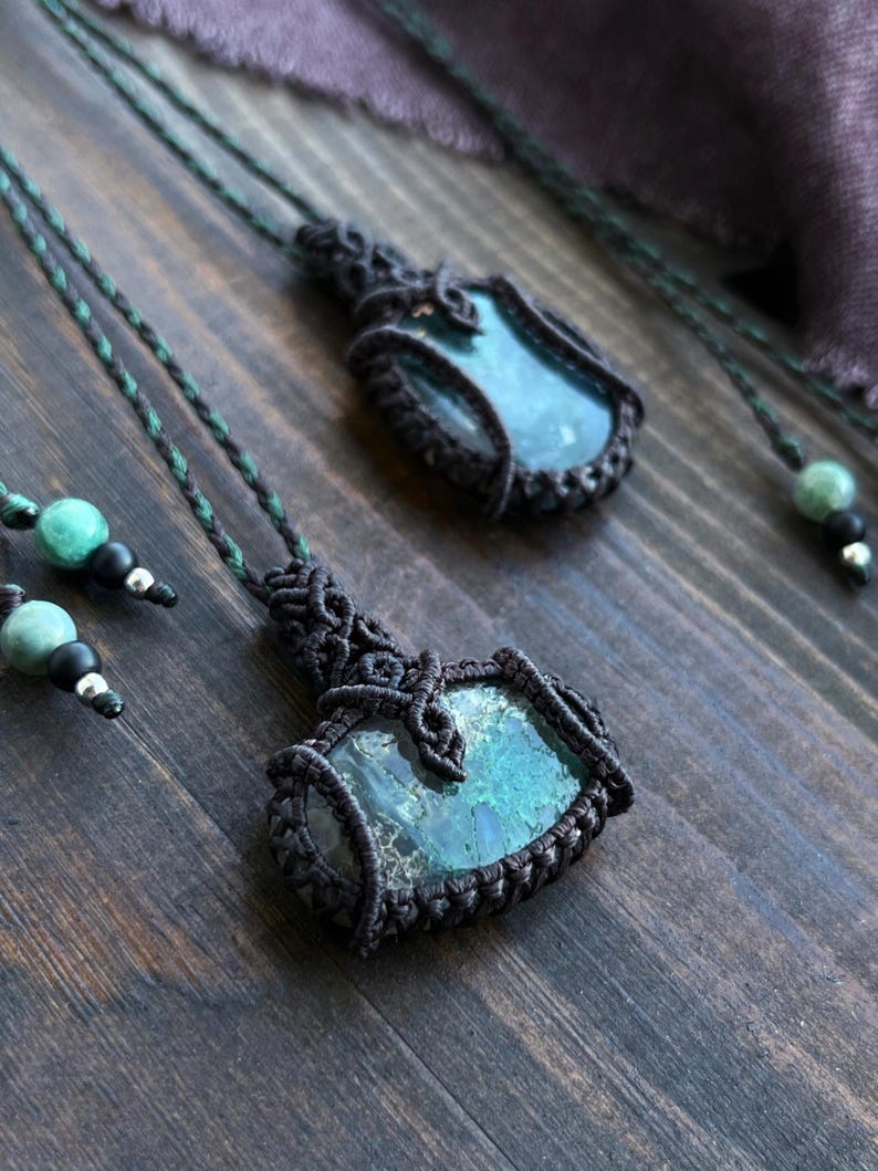 Moss Agate Pendant, Macrame Necklace, Micromacrame Jewelry, Green ...