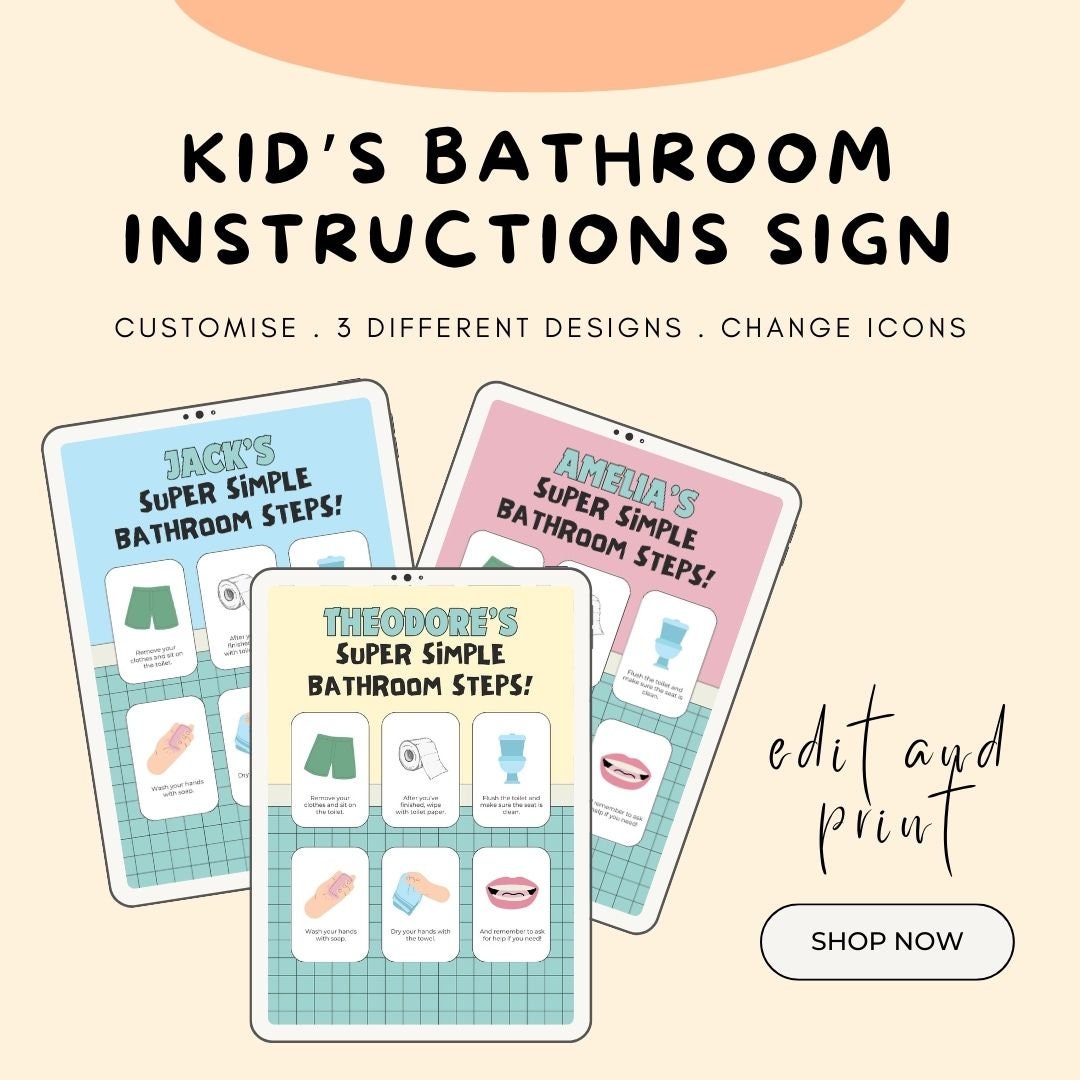 Bathroom Sign for Kids Toilet Training Editable Customise Name Visual ...