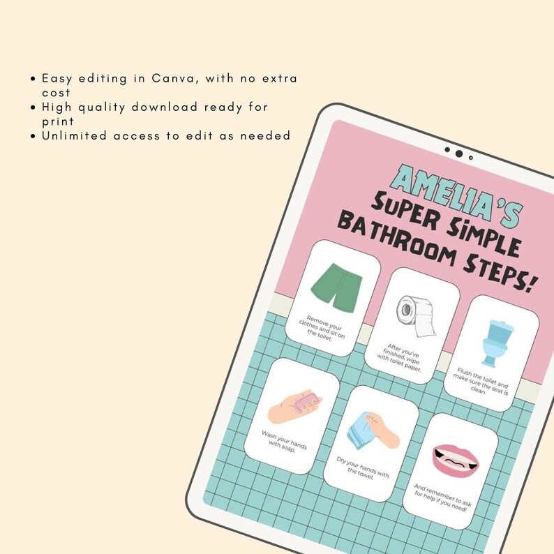 Bathroom Sign for Kids Toilet Training Editable Customise Name Visual ...