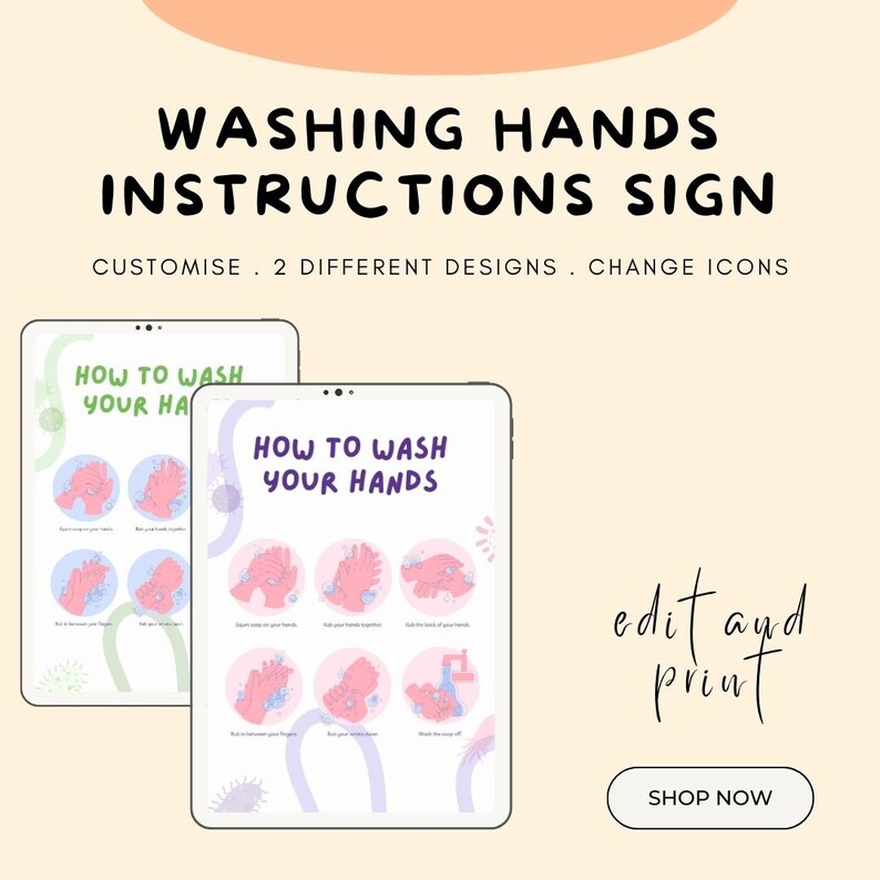 Washing Hands Sign for Kids Toilet Training Editable Customise Name ...