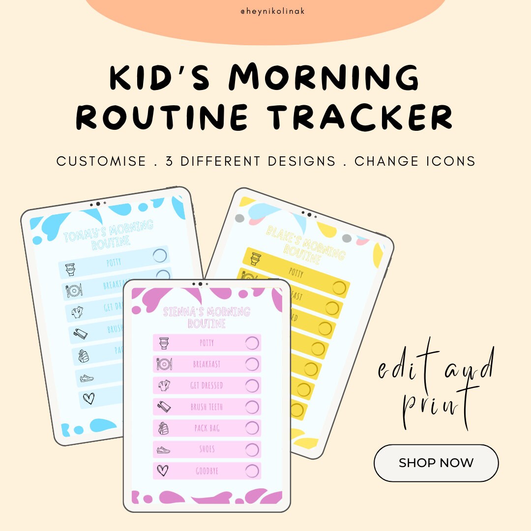 Routine List Editable Morning Visual Schedule Kids Routine Day Toddler ...