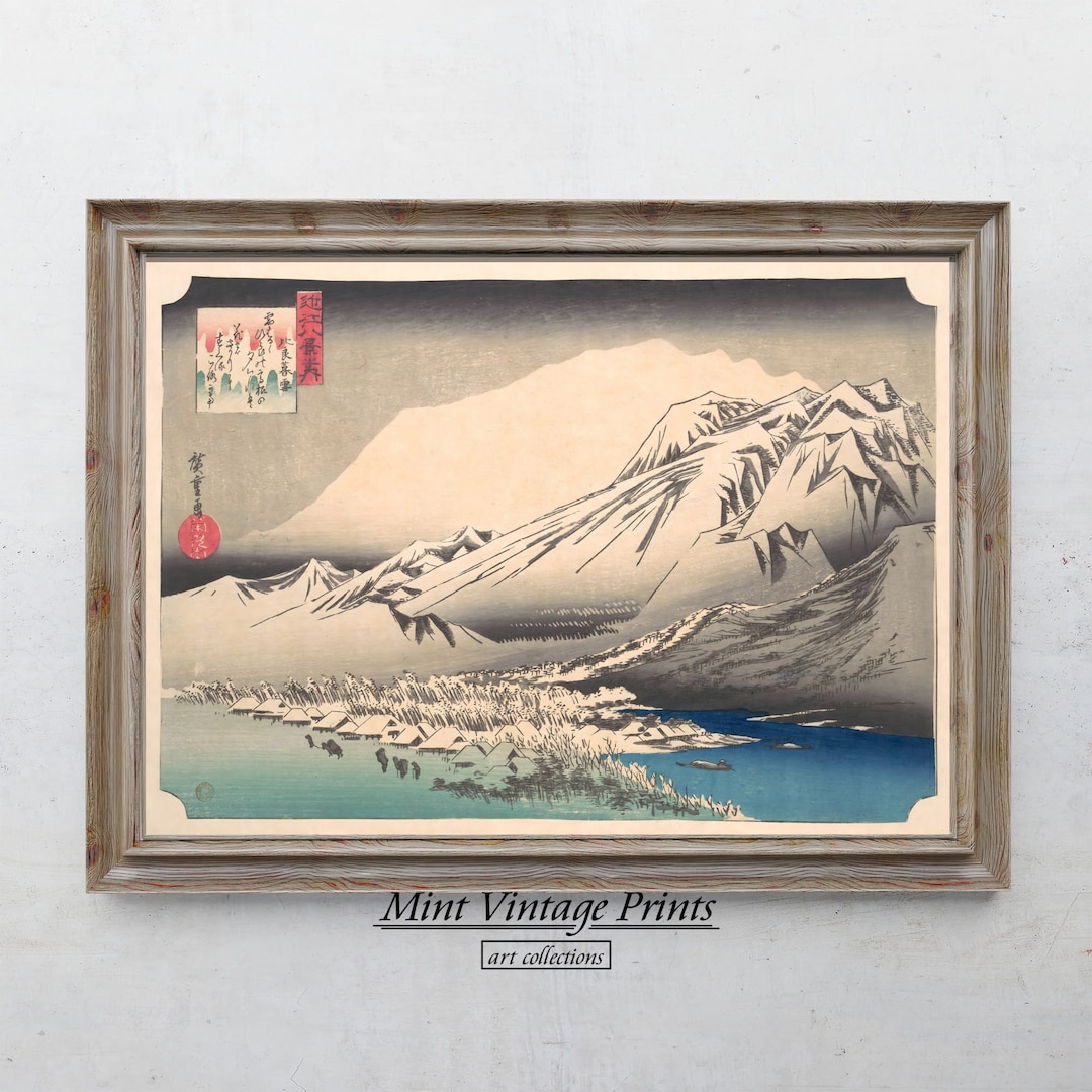 Antique Japanese Landscape | Vintage Art Print of Snowy Mountain With ...